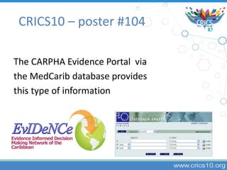 The CARPHA Evidence Portal and MedCarib Database, Poised to Support ...