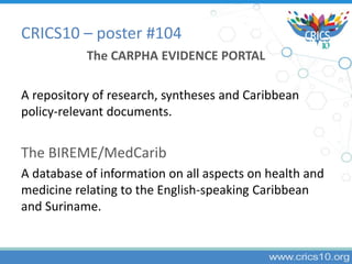 The CARPHA Evidence Portal and MedCarib Database, Poised to Support ...