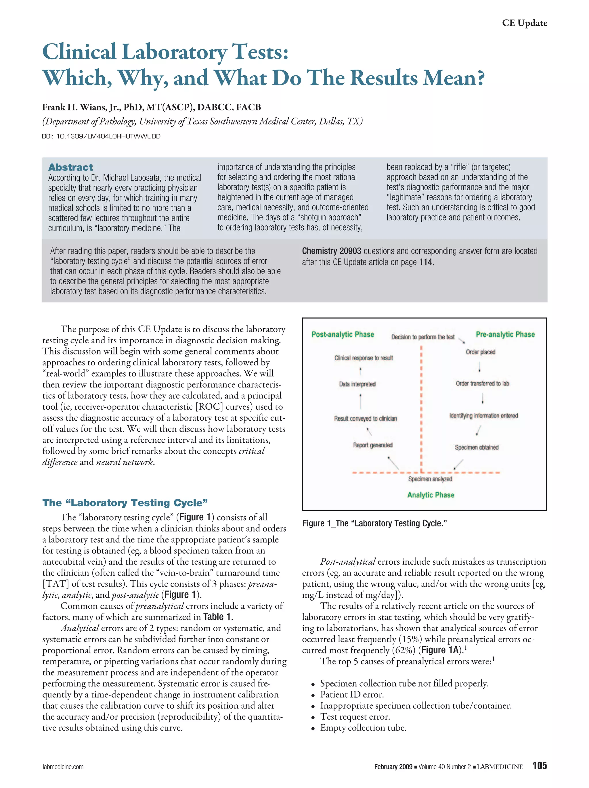 Clinical laboratory test: Which, Why and What do results mean?.full
