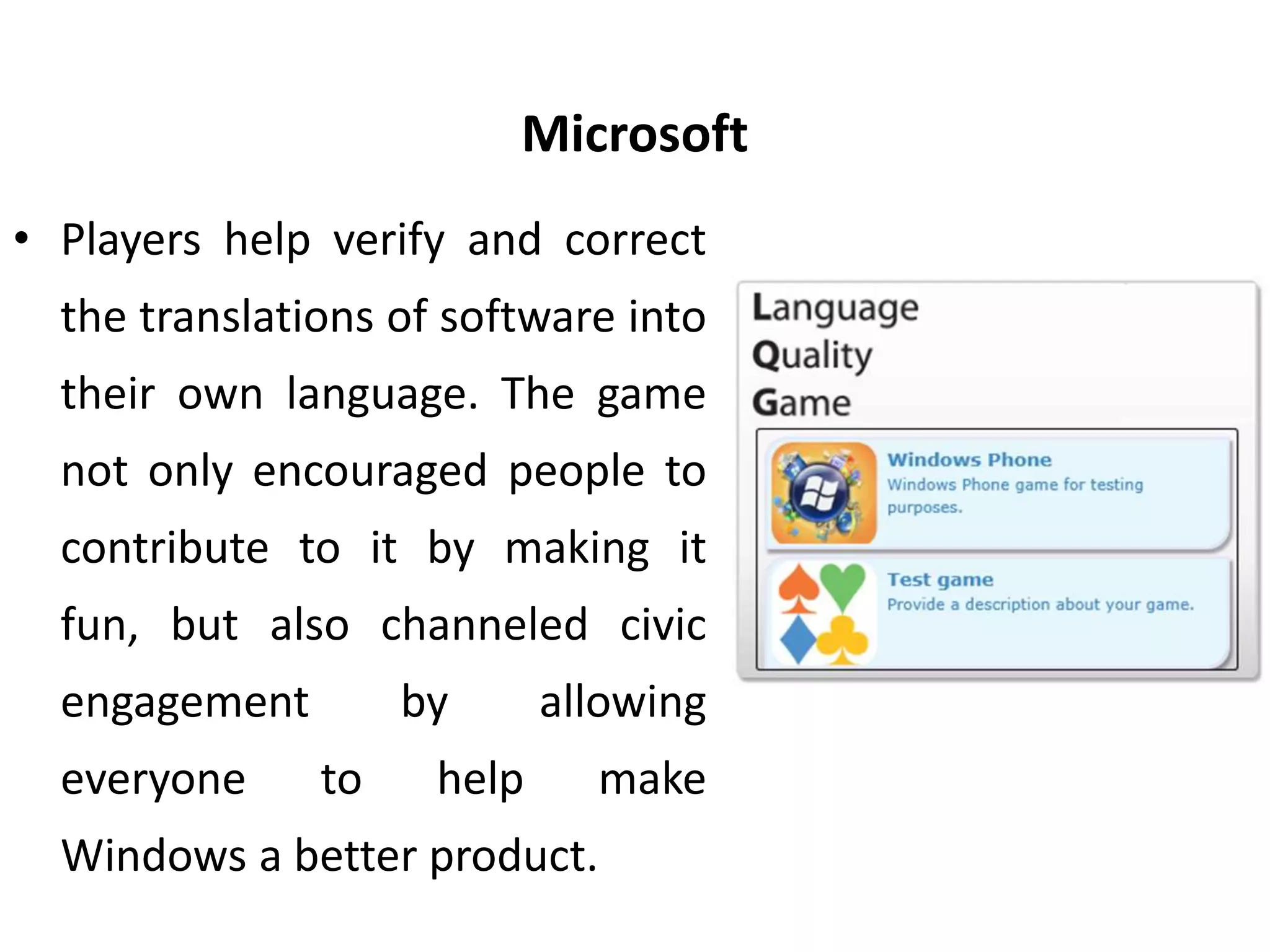 Microsoft language quality game - Gamification in employee engagement - Manu Melwin Joy | PPTX