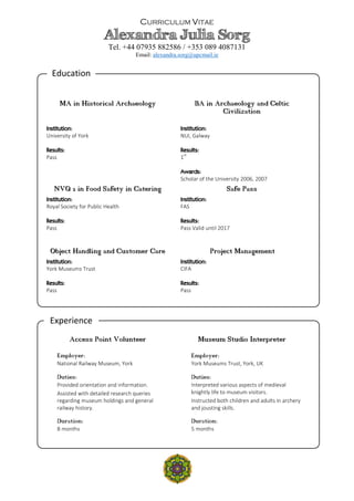 CV AS 2016 | PDF | Museums & Galleries | Attractions