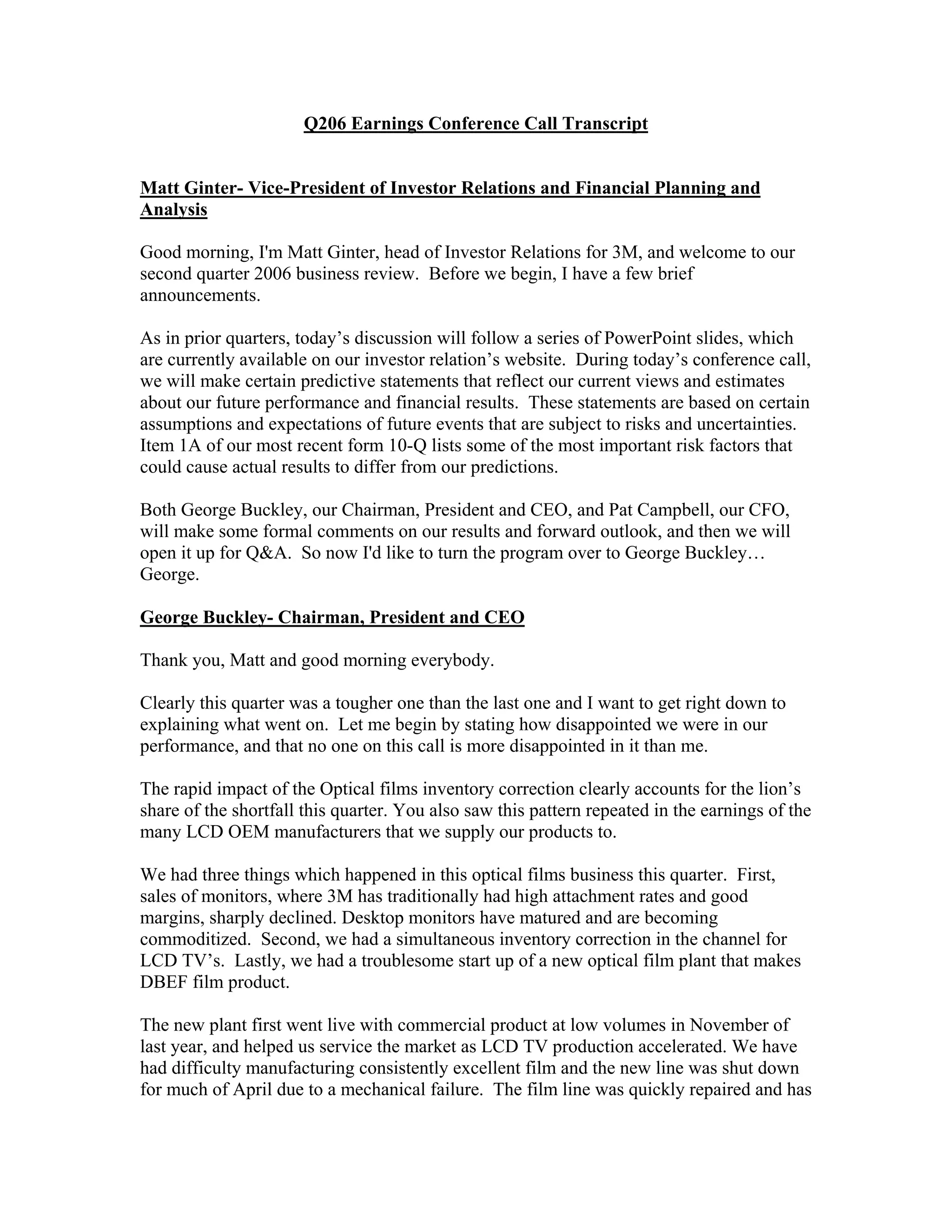 3m Transcript 2006 2nd | PDF