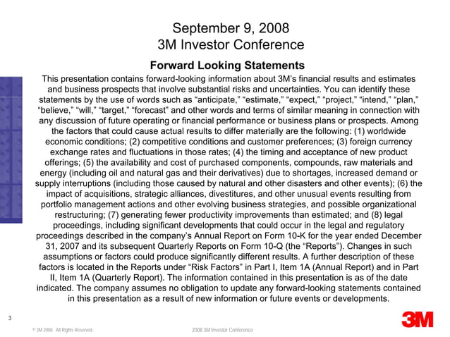 3m 3M Company's 2008 Investor | PDF | Business Expos & Conferences | Events