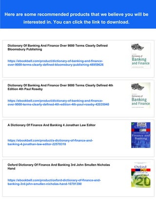 Dictionary Of Banking And Finance Over 9000 Terms Clearly Defined 3rd ...