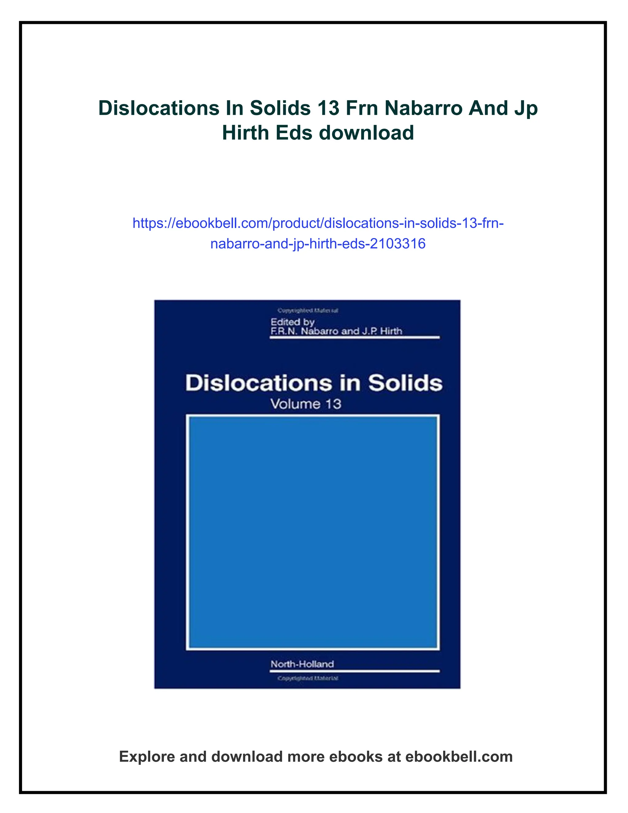 Dislocations In Solids 13 Frn Nabarro And Jp Hirth Eds | PDF