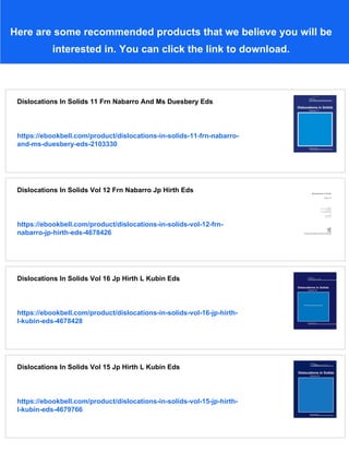 Dislocations In Solids 13 Frn Nabarro And Jp Hirth Eds | PDF