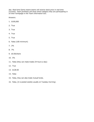 Quiz Rules of Stock Market Game | DOC