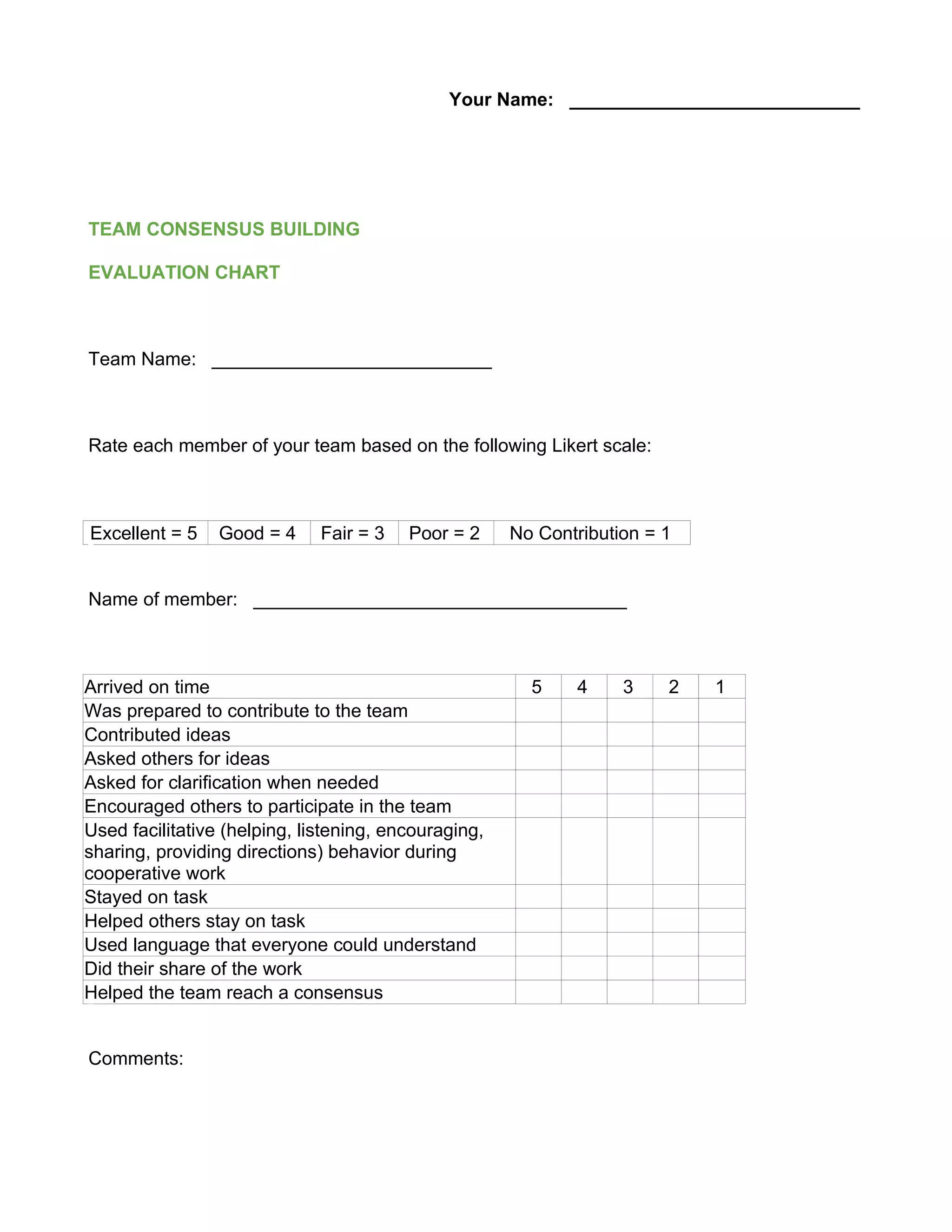 Team Consensus Building Evaluation Chart | PDF