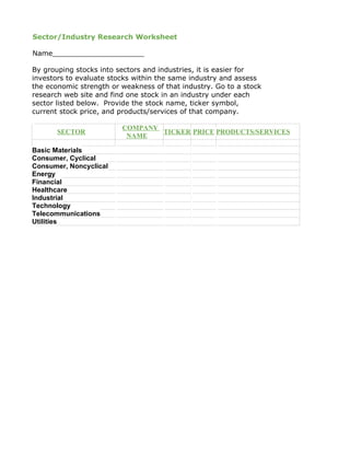Sector/Industry Worksheet | PDF