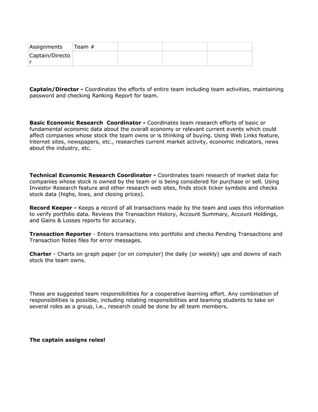 Team Assignments | PDF