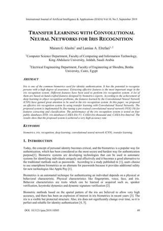 TRANSFER LEARNING WITH CONVOLUTIONAL NEURAL NETWORKS FOR IRIS ...