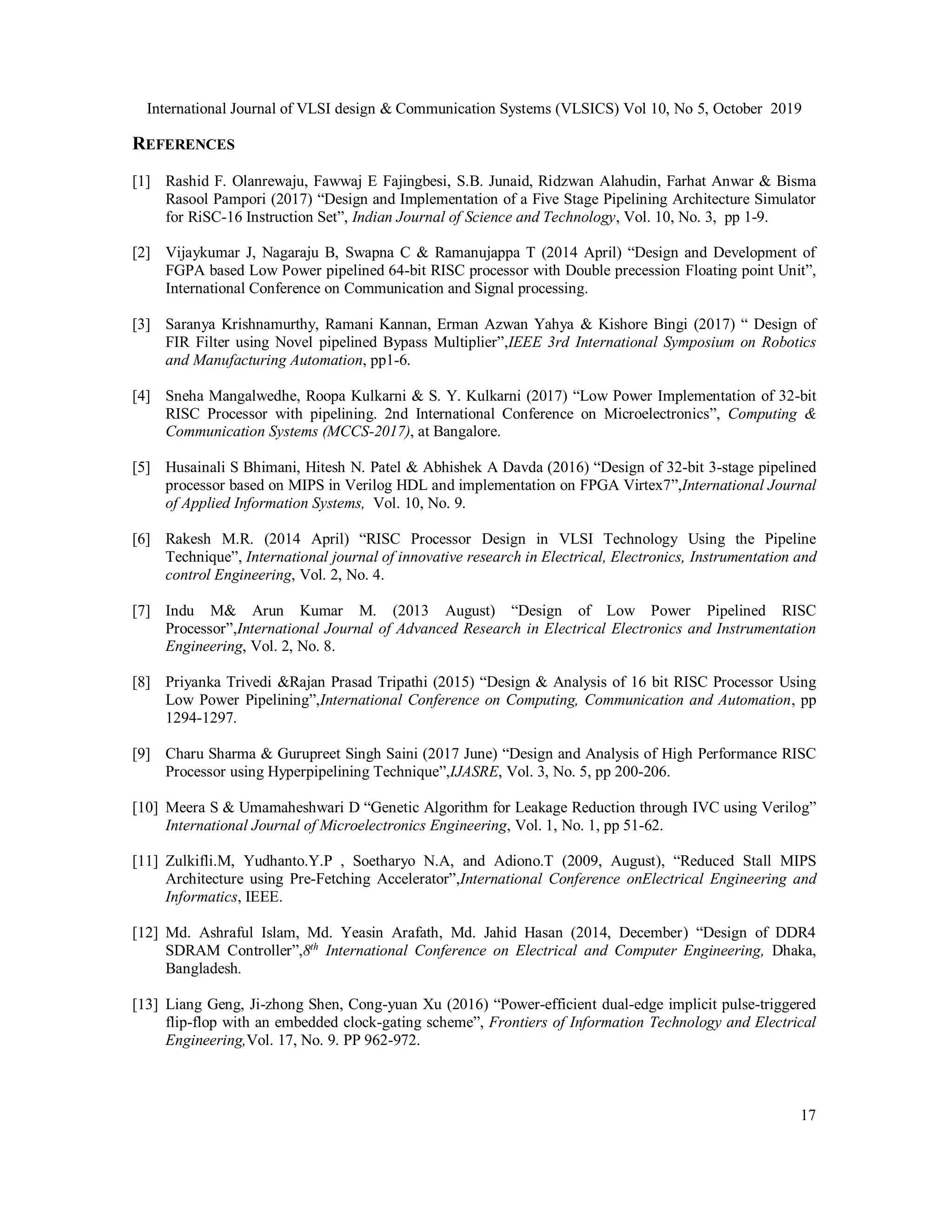 DESIGN AND ANALYSIS OF A 32-BIT PIPELINED MIPS RISC PROCESSOR | PDF