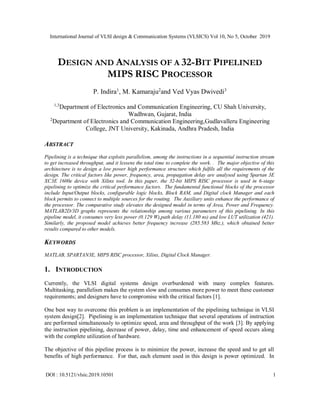 DESIGN AND ANALYSIS OF A 32-BIT PIPELINED MIPS RISC PROCESSOR | PDF