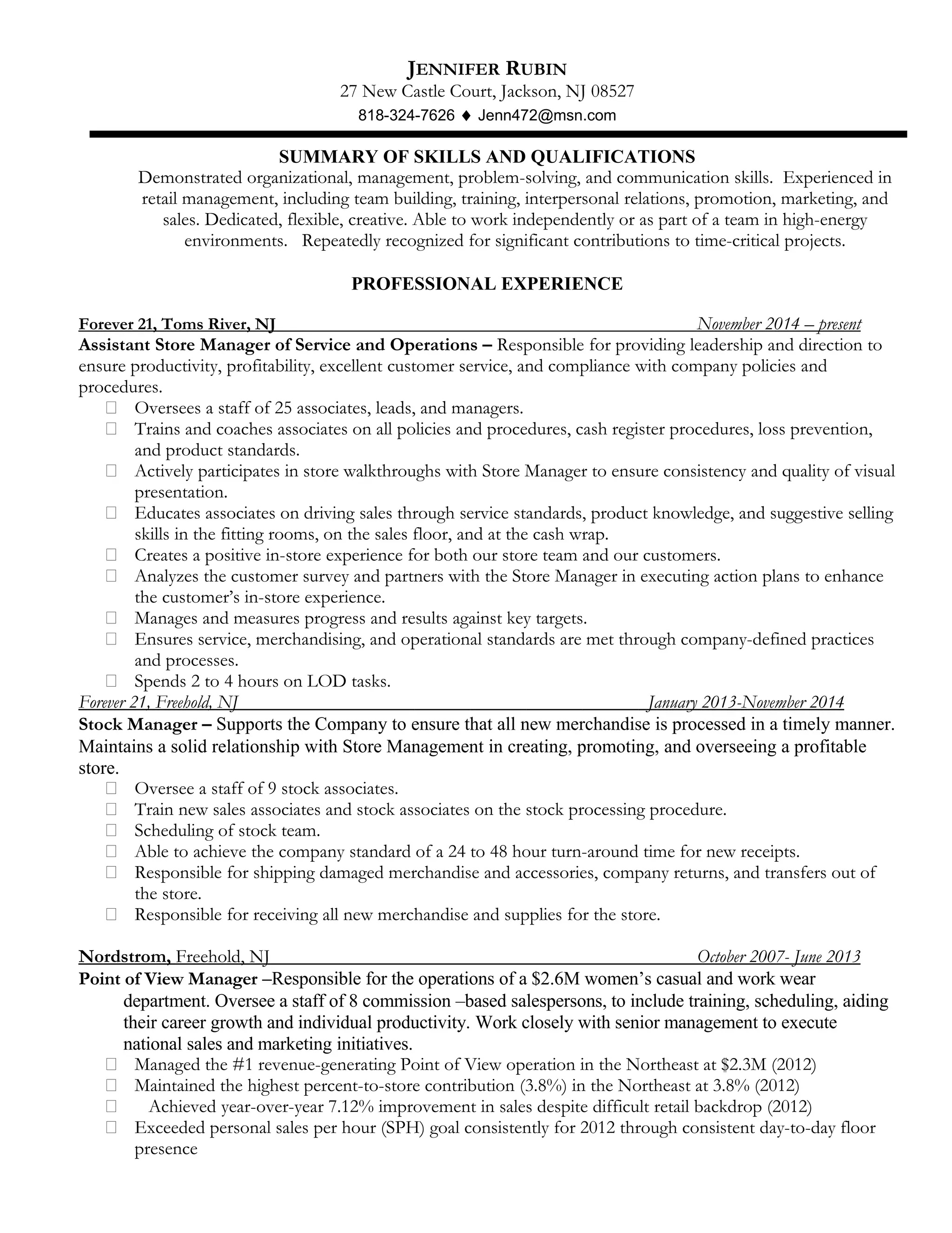 Jennifer Resume 2015 | DOC