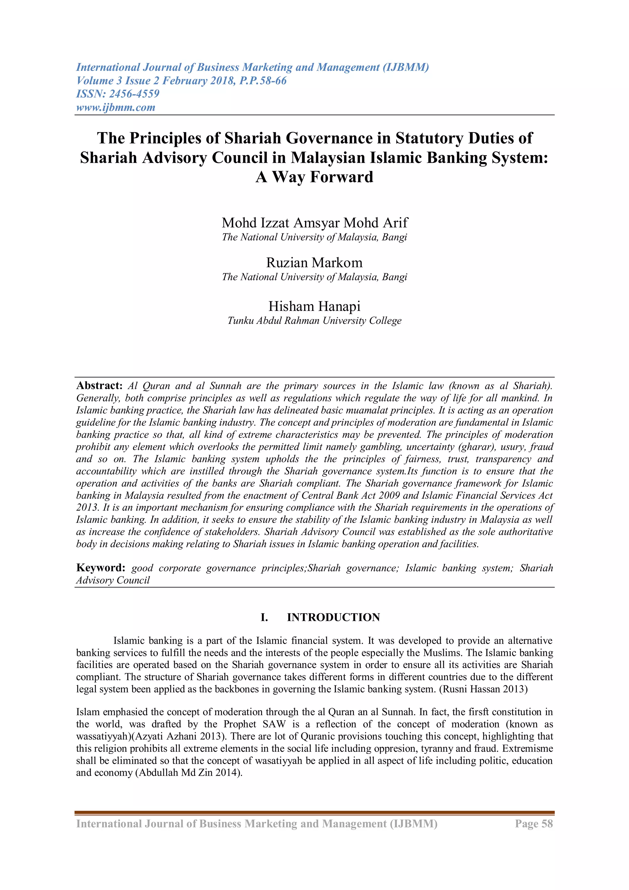 The Principles of Shariah Governance in Statutory Duties of Shariah ...