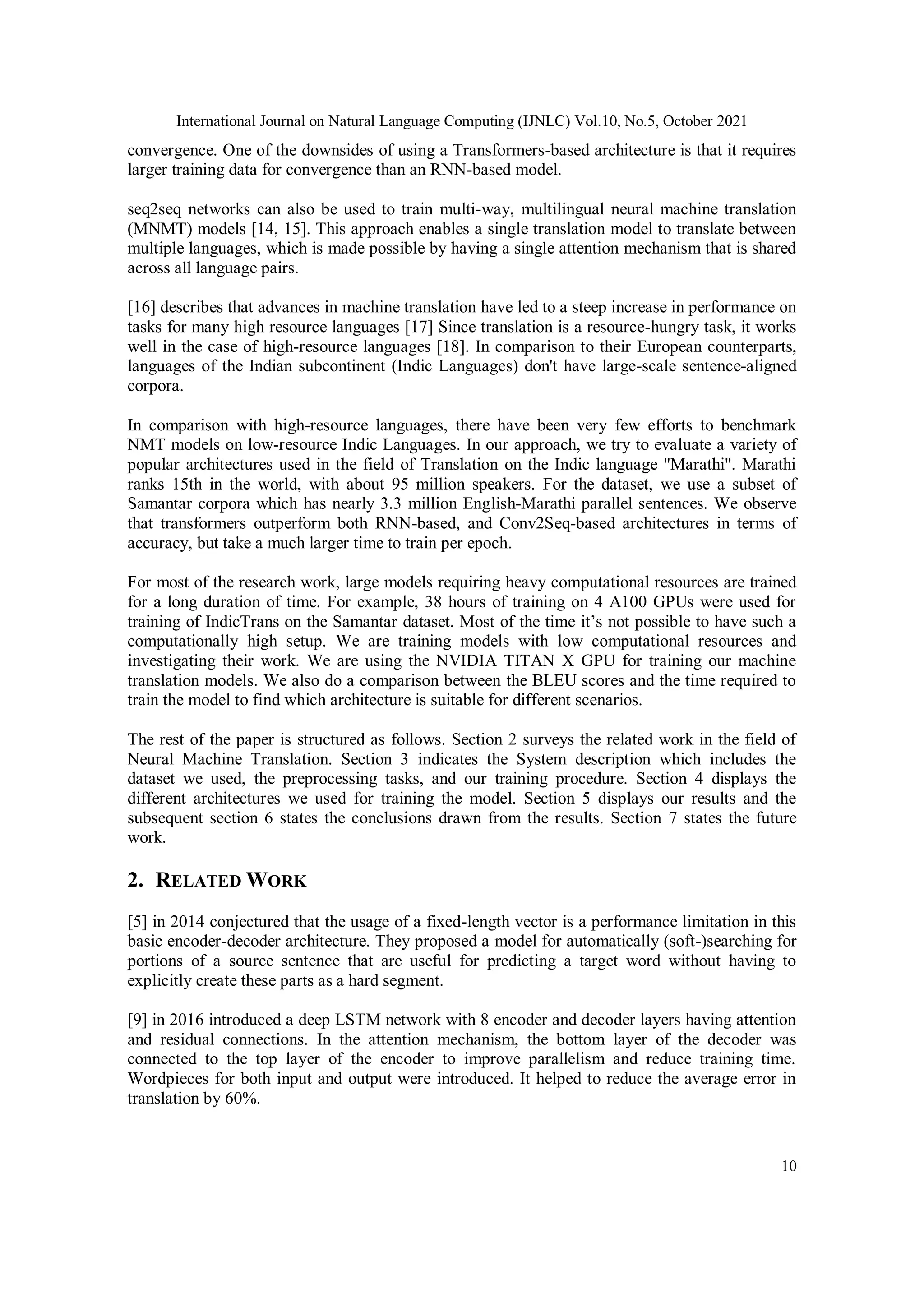 ANALYZING ARCHITECTURES FOR NEURAL MACHINE TRANSLATION USING LOW COMPUTATIONAL RESOURCES | PDF