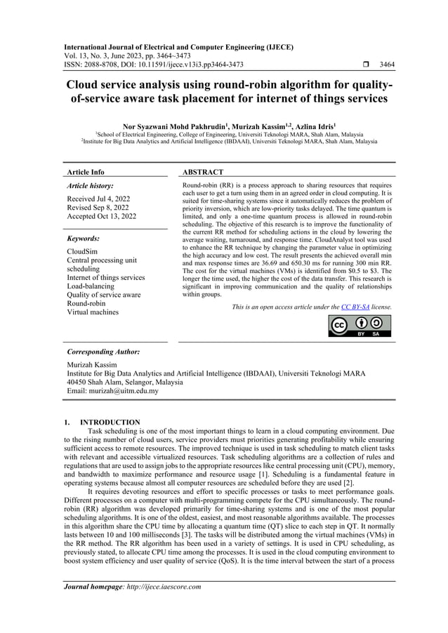 Cloud service analysis using round-robin algorithm for qualityof-service aware task placement ...