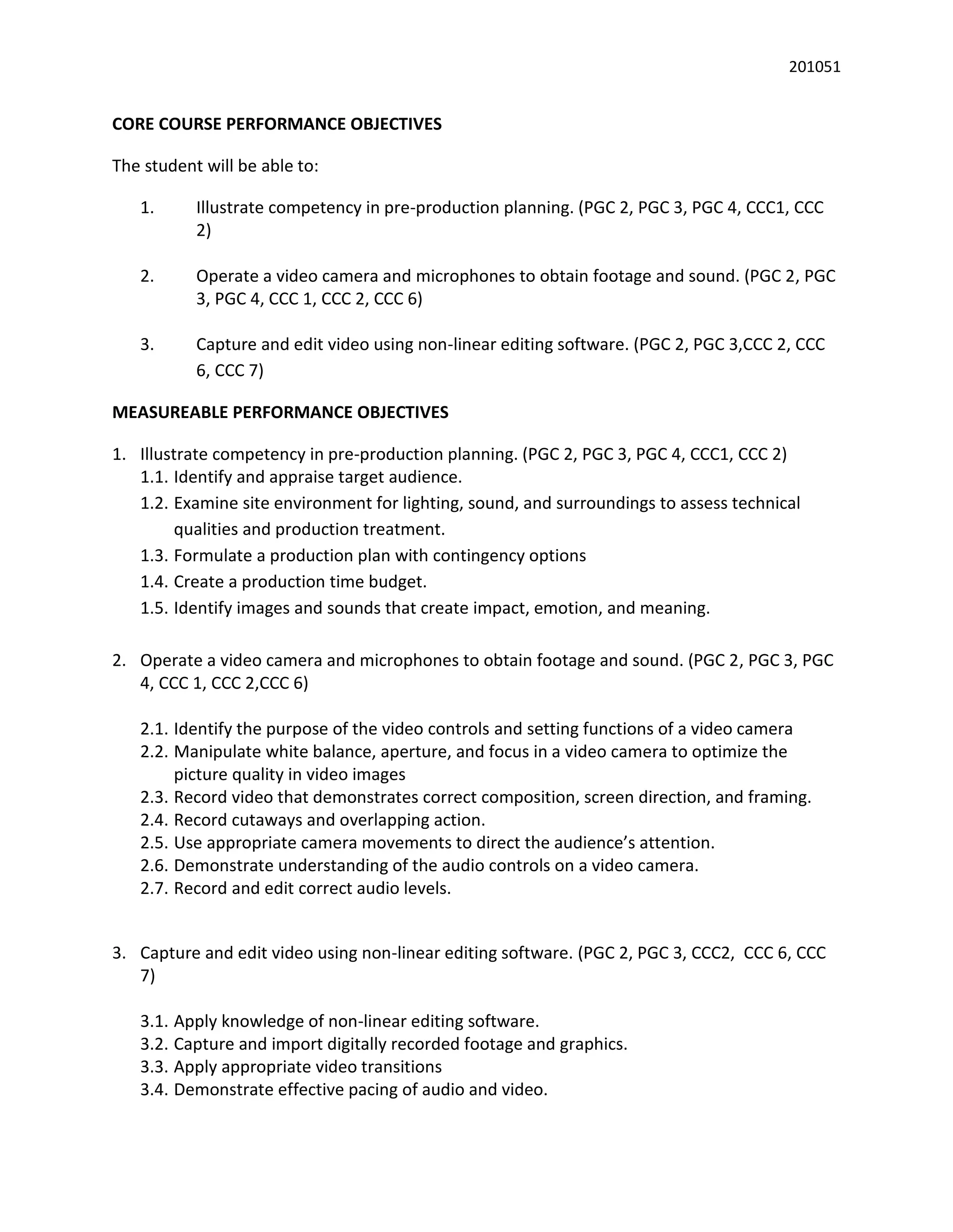 1052 intro to video syllabus | DOCX | Cameras and Camcorders | Consumer Electronics