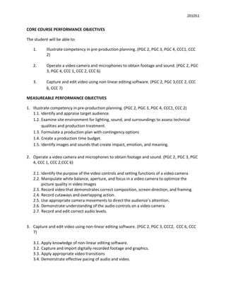1052 intro to video syllabus | DOCX | Cameras and Camcorders | Consumer ...