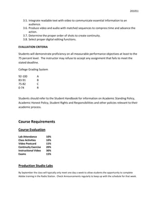 1052 intro to video syllabus | DOCX | Cameras and Camcorders | Consumer ...