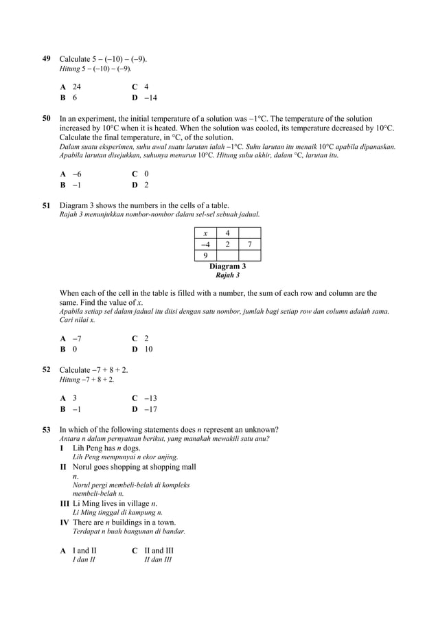 100 soalan Matematik Ting1 | PDF