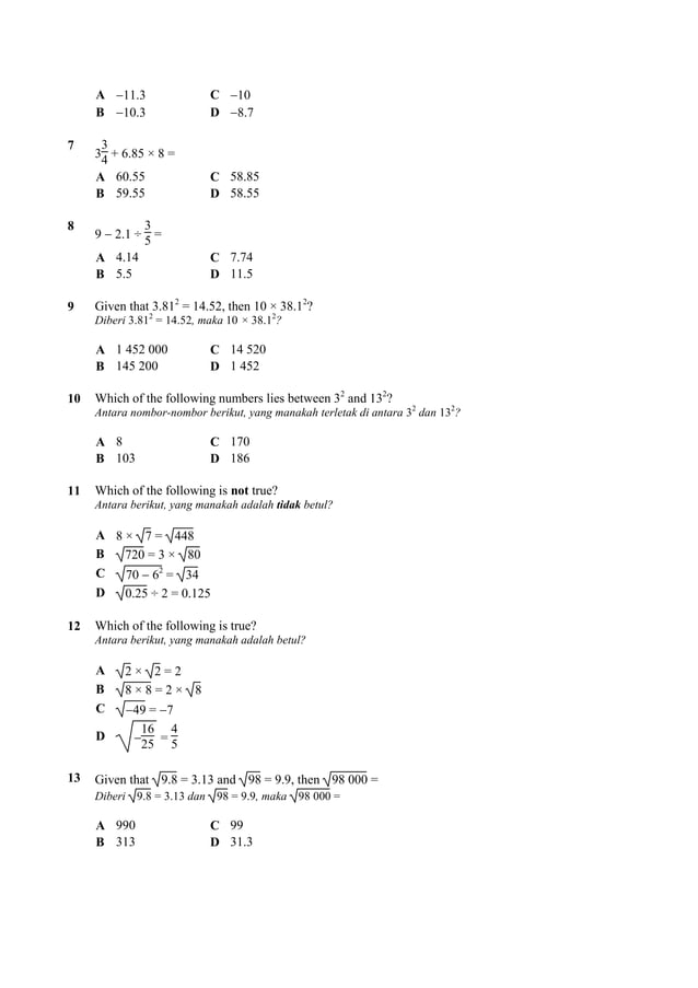 100 soalan Matematik Ting2 | PDF