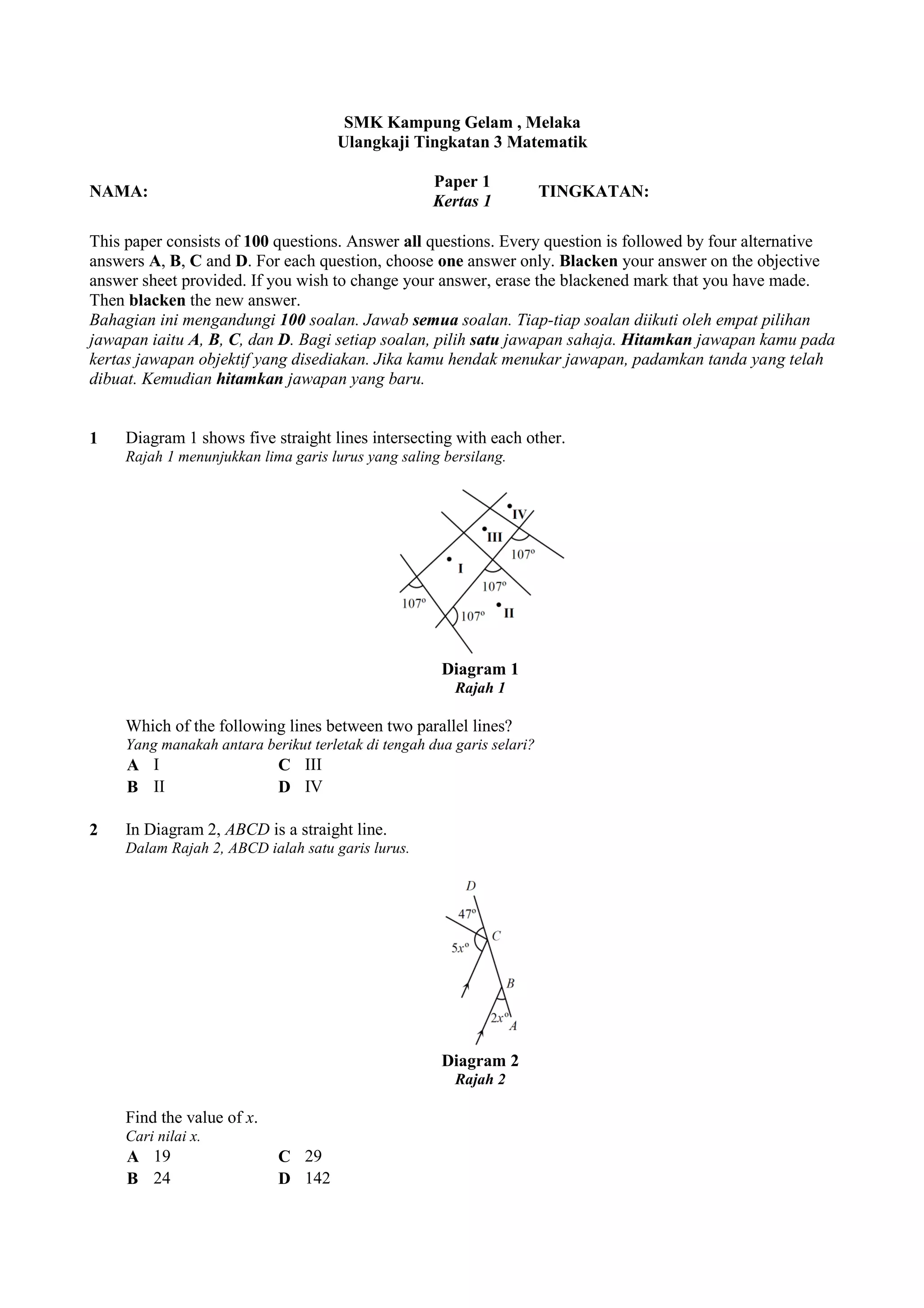 100 Soalan Matematik Ting3 | PDF