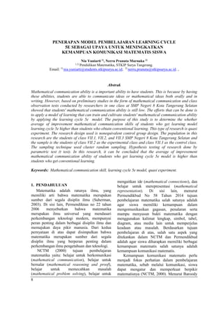PENERAPAN MODEL PEMBELAJARAN LEARNING CYCLE SEBAGAI UPAYA UNTUK MENINGKATKAN KEMAMPUAN ...
