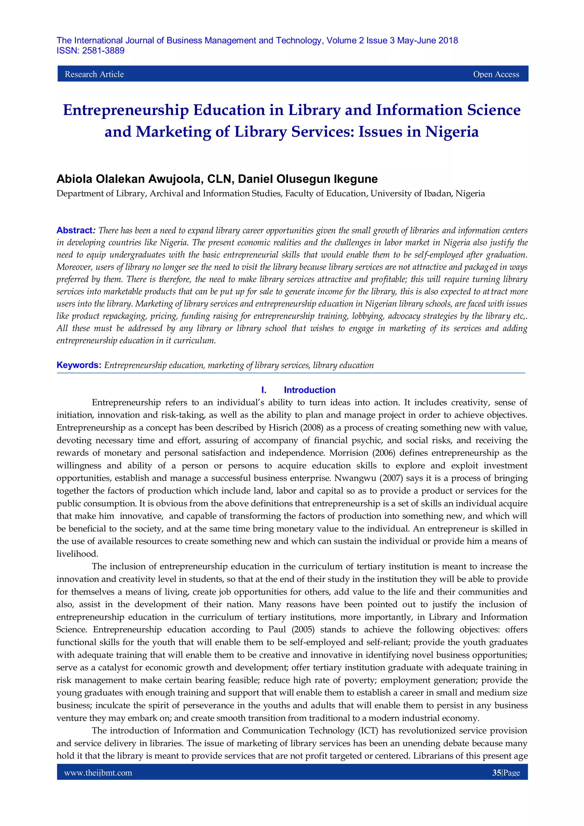 Entrepreneurship Education in Library and Information Science and ...