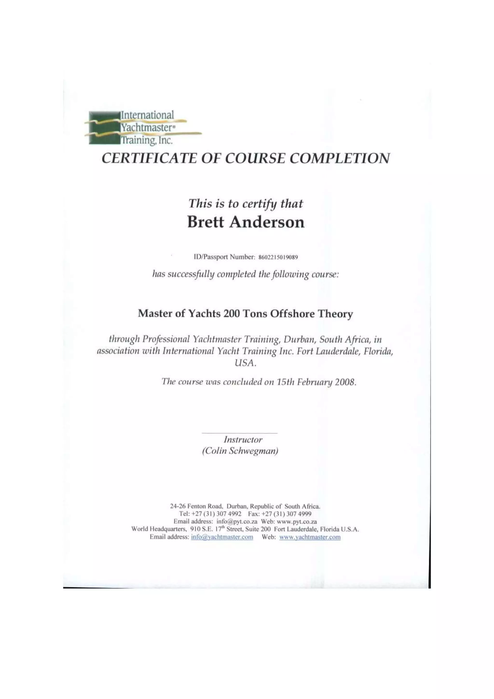 Yacht Master Offshore Certificate | PDF