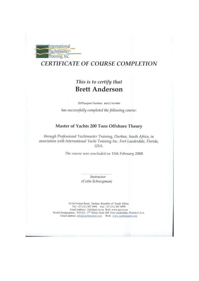 Yacht Master Offshore Certificate | PDF