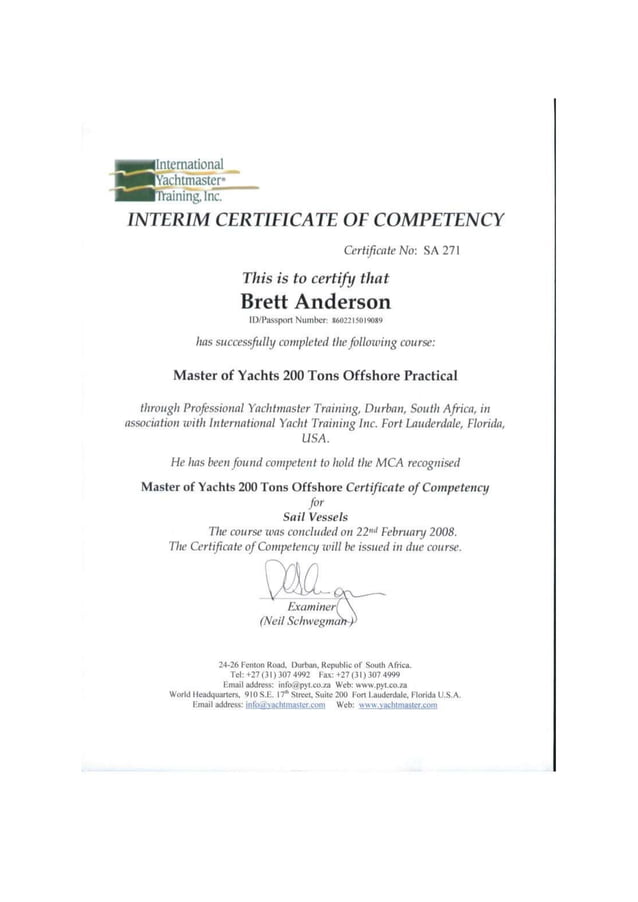Yacht Master Offshore Certificate | PDF