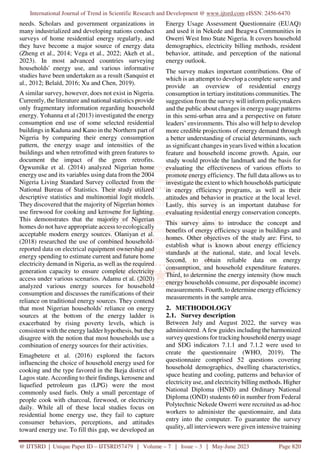 A Field Survey Based Study of Household Energy Use Patterns in Tertiary Institutions Communities ...