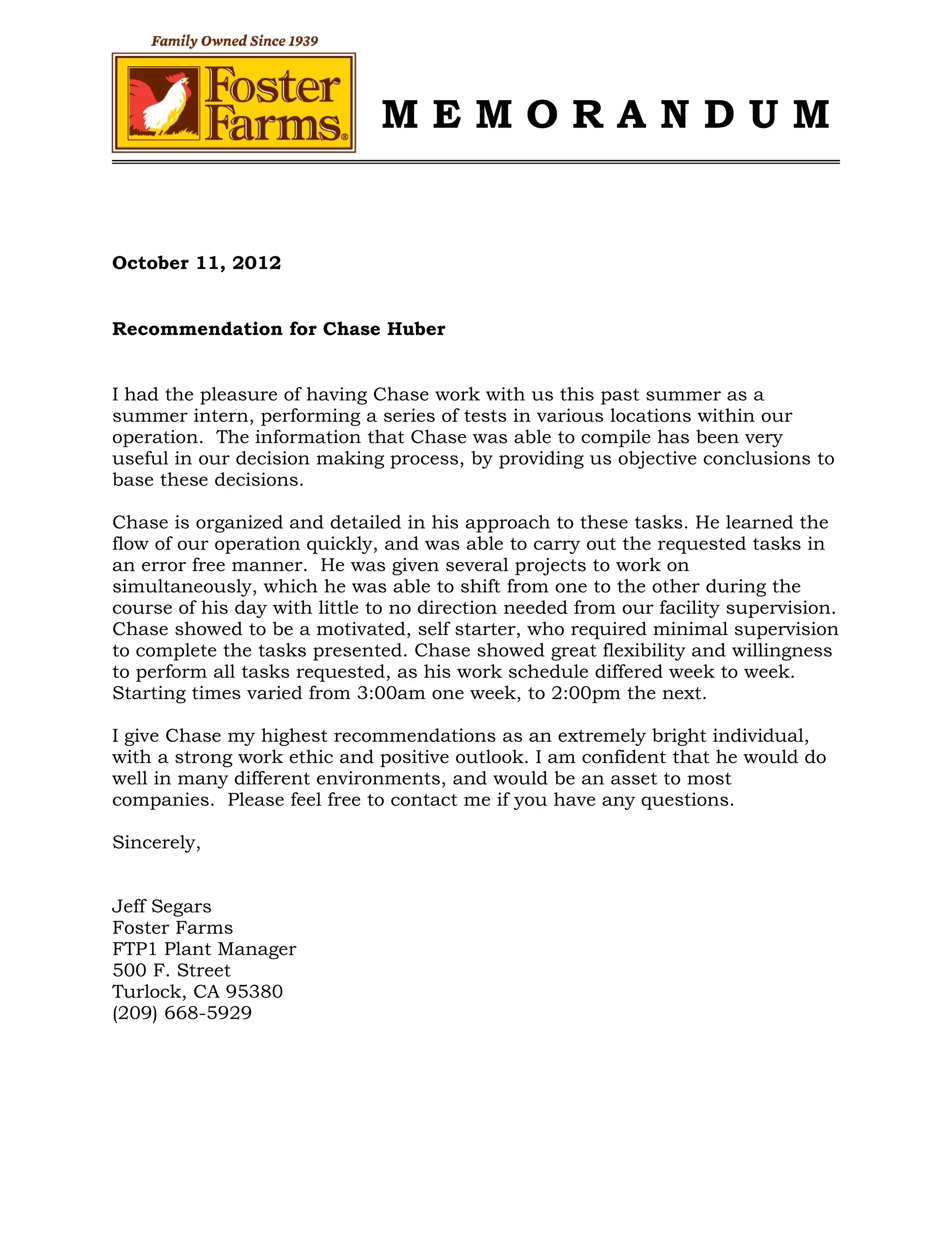 RecommendationforChaseHuber | PDF