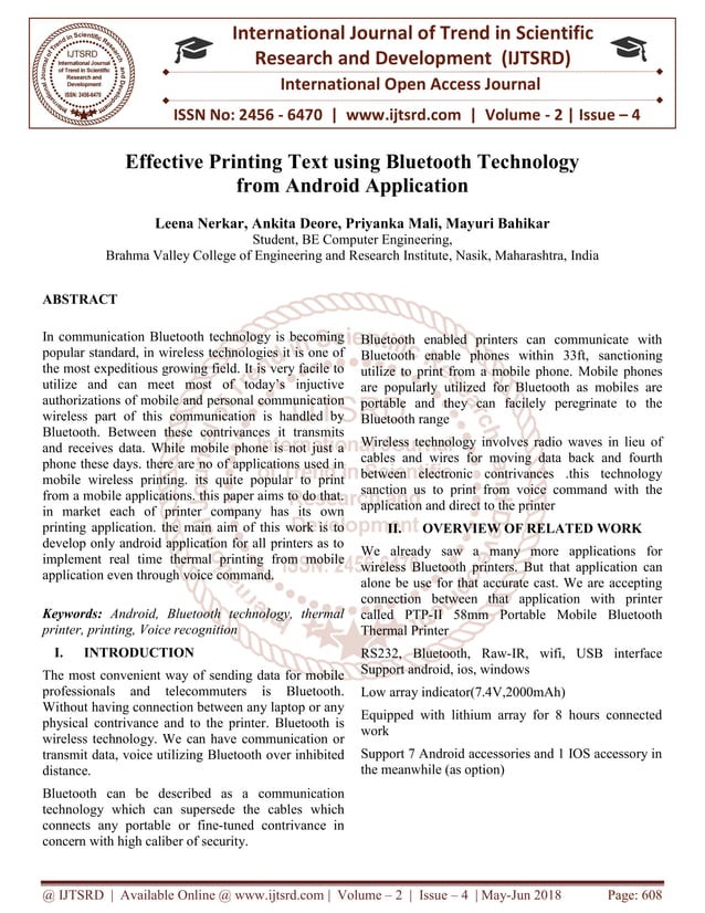 Effective Printing Text using Bluetooth Technology from Android Application | PDF