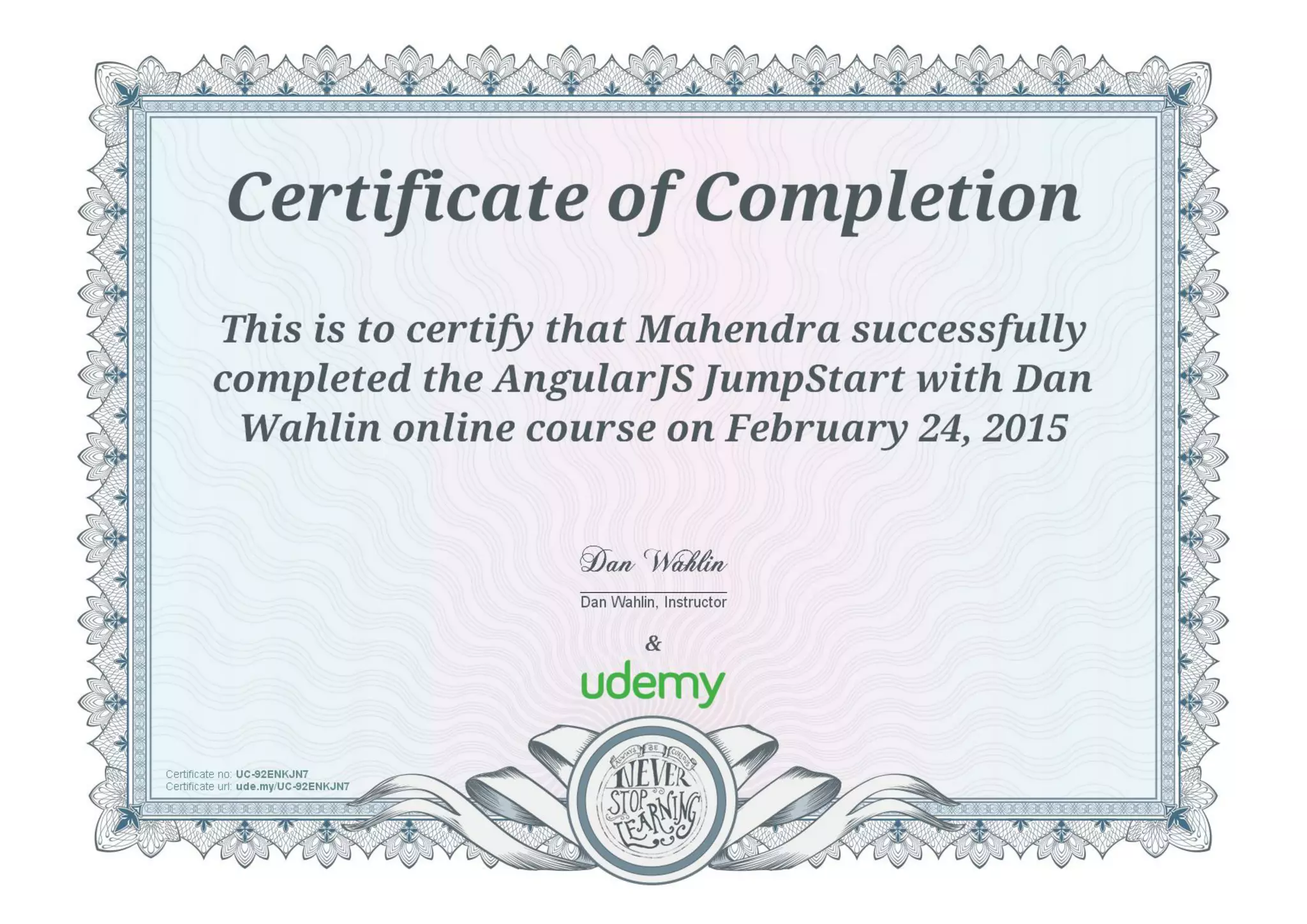 Certificate of accomplishment- Angular JS | PDF