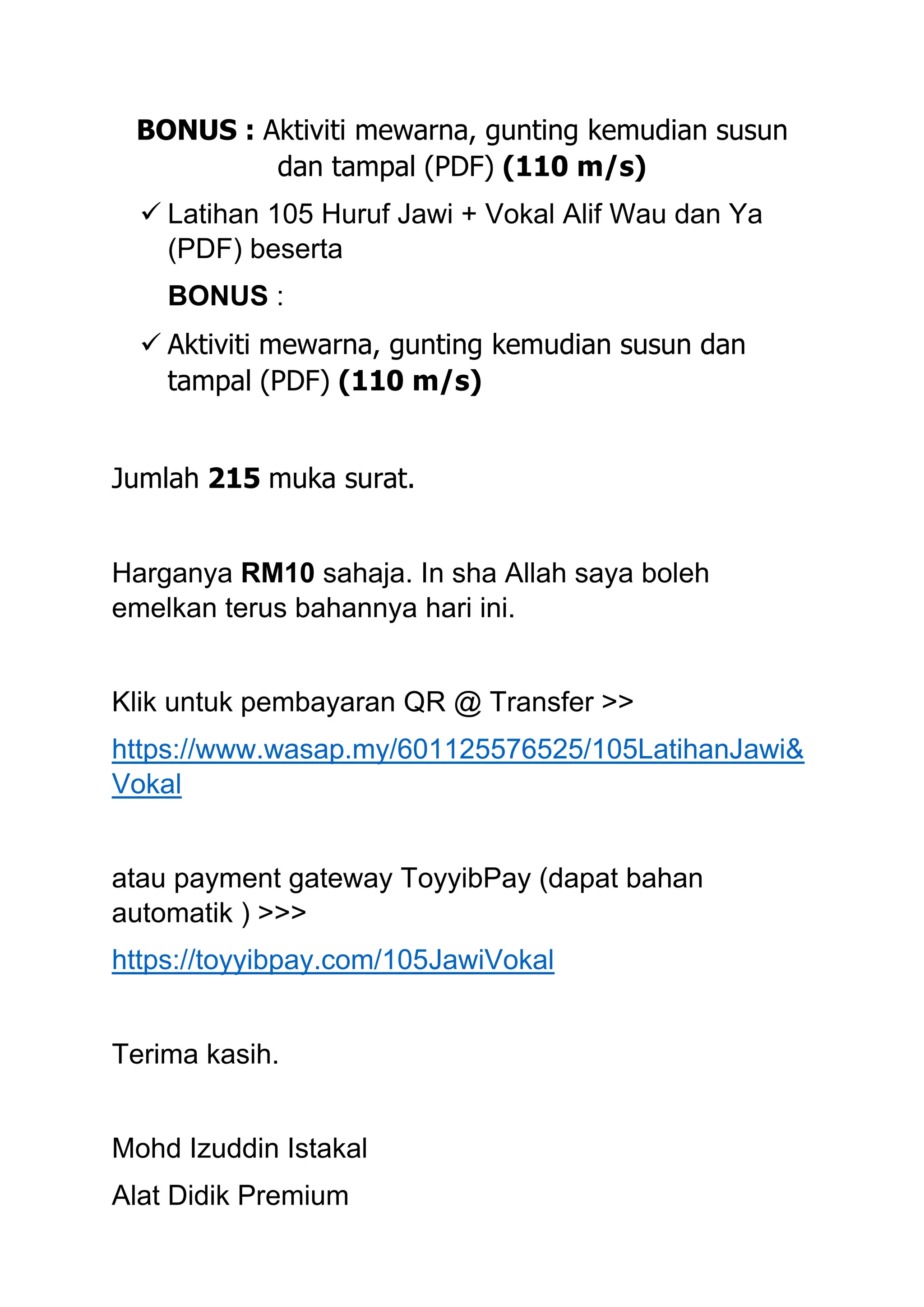 Modul Latihan Huruf Jawi dengan Vokal Alif Wau Ya Menarik | PDF