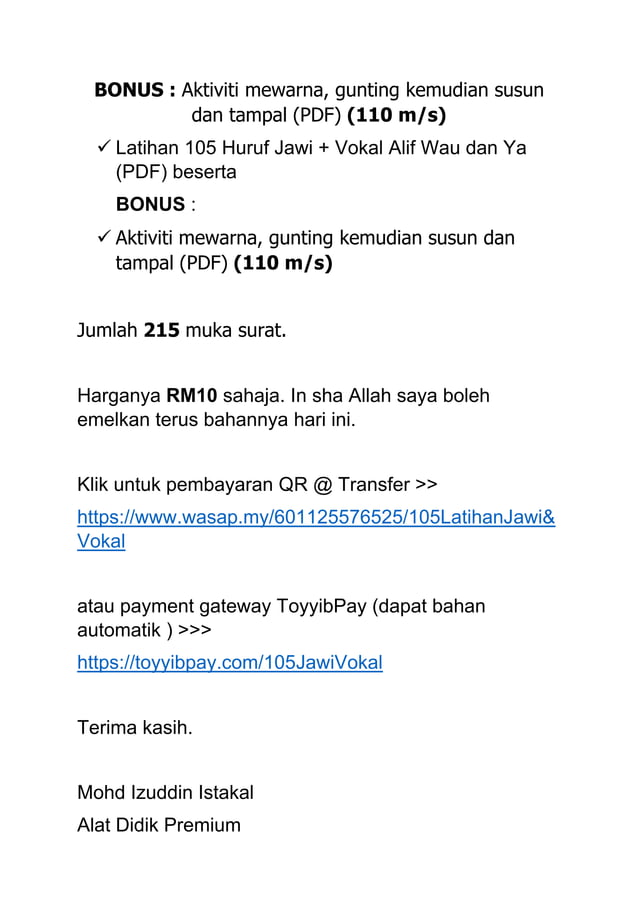 Modul Latihan Huruf Jawi dengan Vokal Alif Wau Ya Menarik | PDF