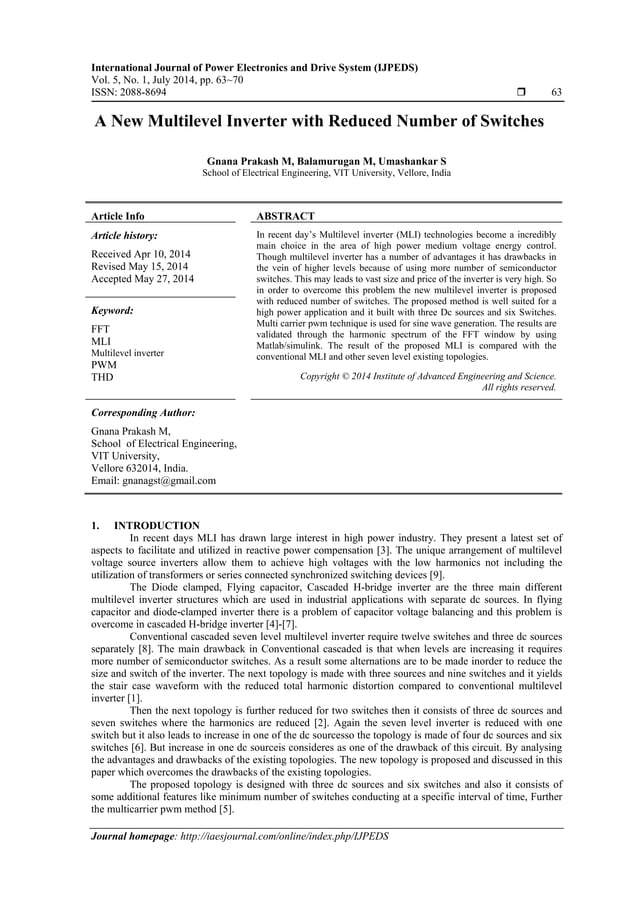 A New Multilevel Inverter with Reduced Number of Switches | PDF