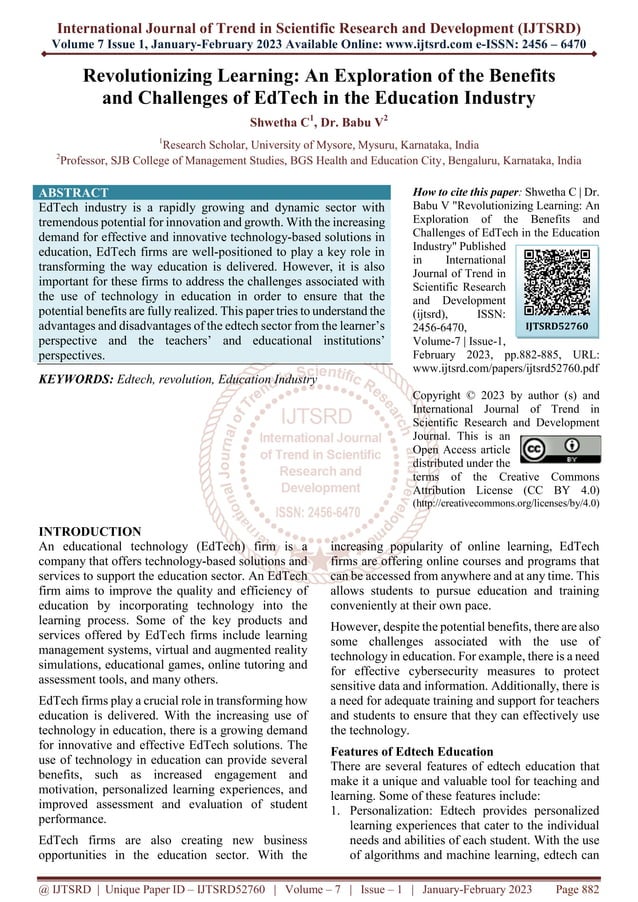 Revolutionizing Learning An Exploration of the Benefits and Challenges of EdTech in the ...