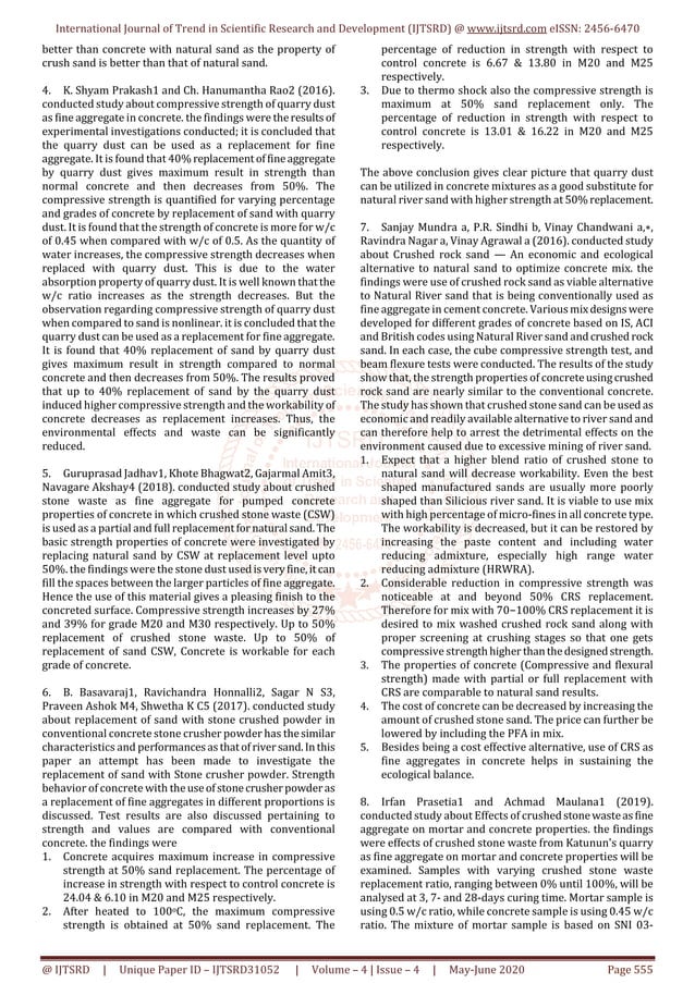 Strength and Durability Aspects of Crushed Stone Sand A Review | PDF