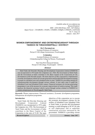 WOMEN EMPOWERMENT AND ENTREPRENEURSHIP THROUGH TAHDCO IN ...