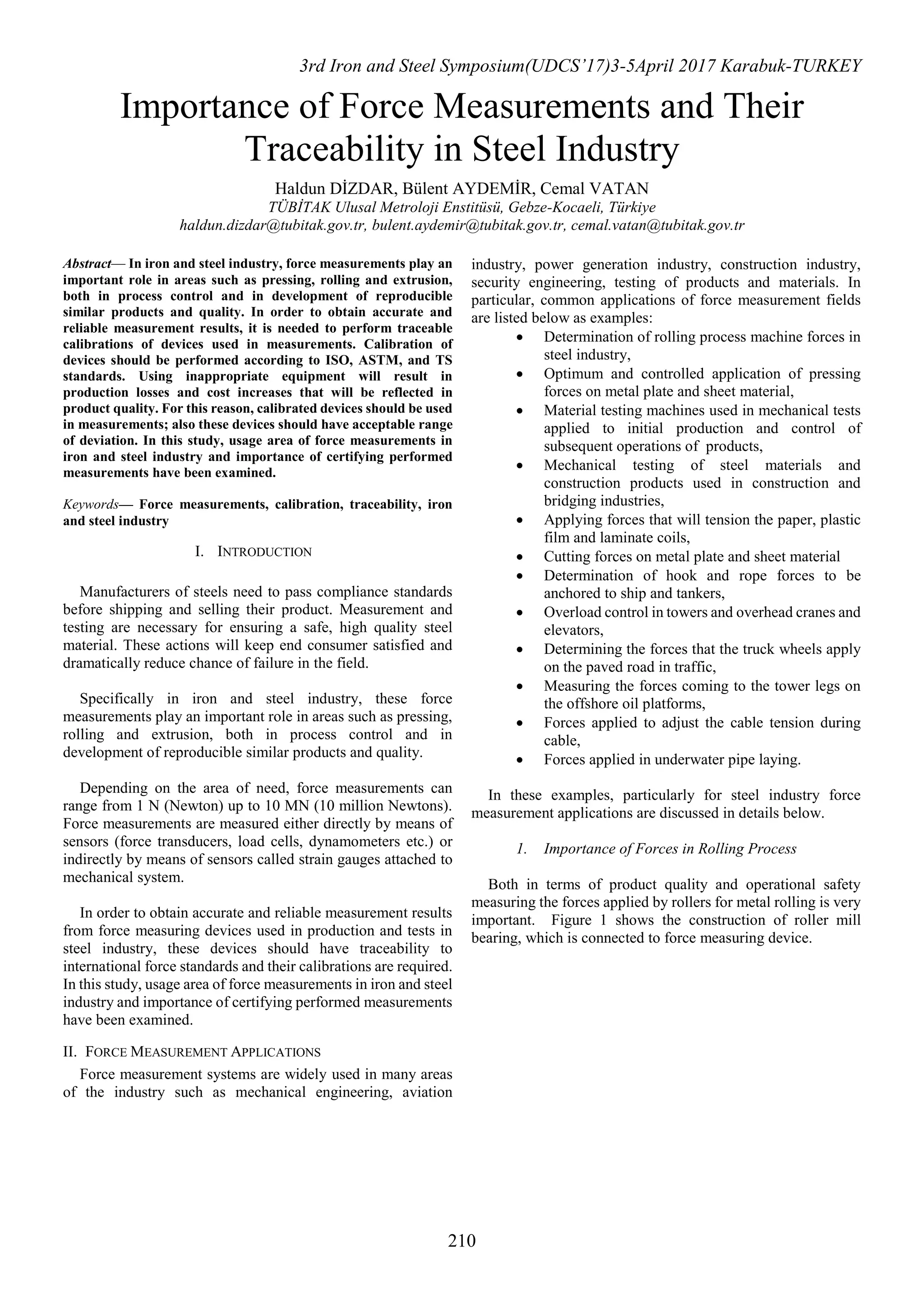 Importance of Force Measurements and Their Traceability in Steel ...