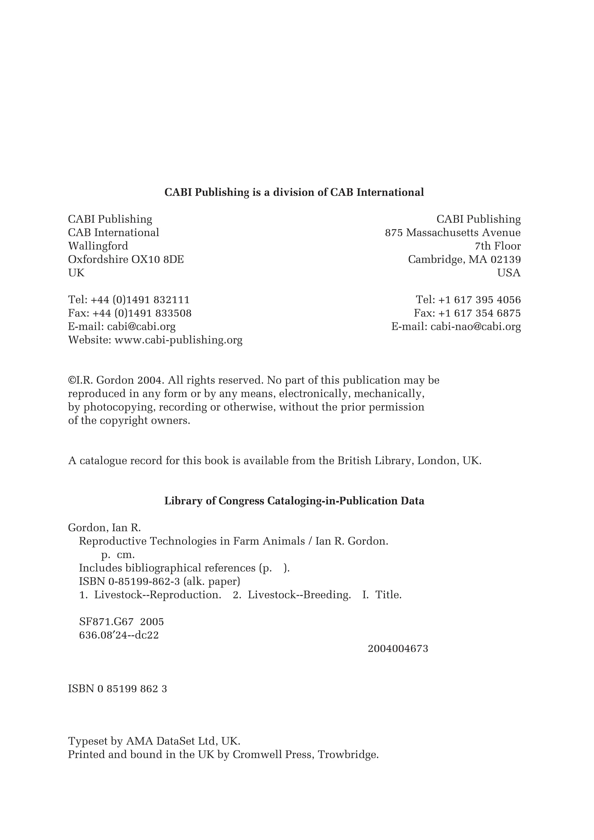 Reproductive Technologies In Farm Animals Cabi First I Gordon | PDF