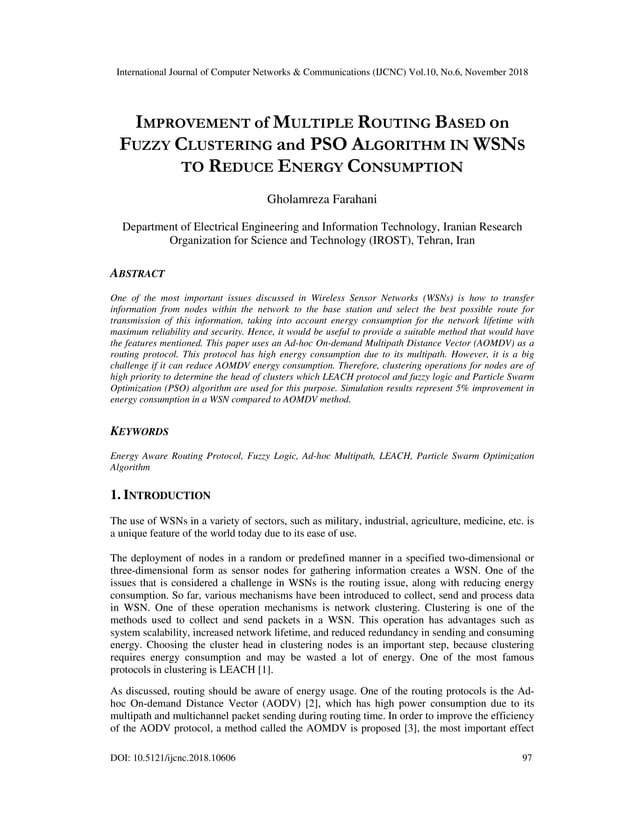 Improvement Of Multiple Routing Based On Fuzzy Clustering And Pso Algorithm In Wsns To Reduce