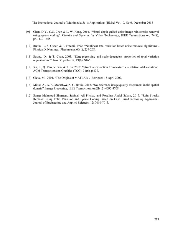 REMOVING RAIN STREAKS FROM SINGLE IMAGES USING TOTAL VARIATION | PDF