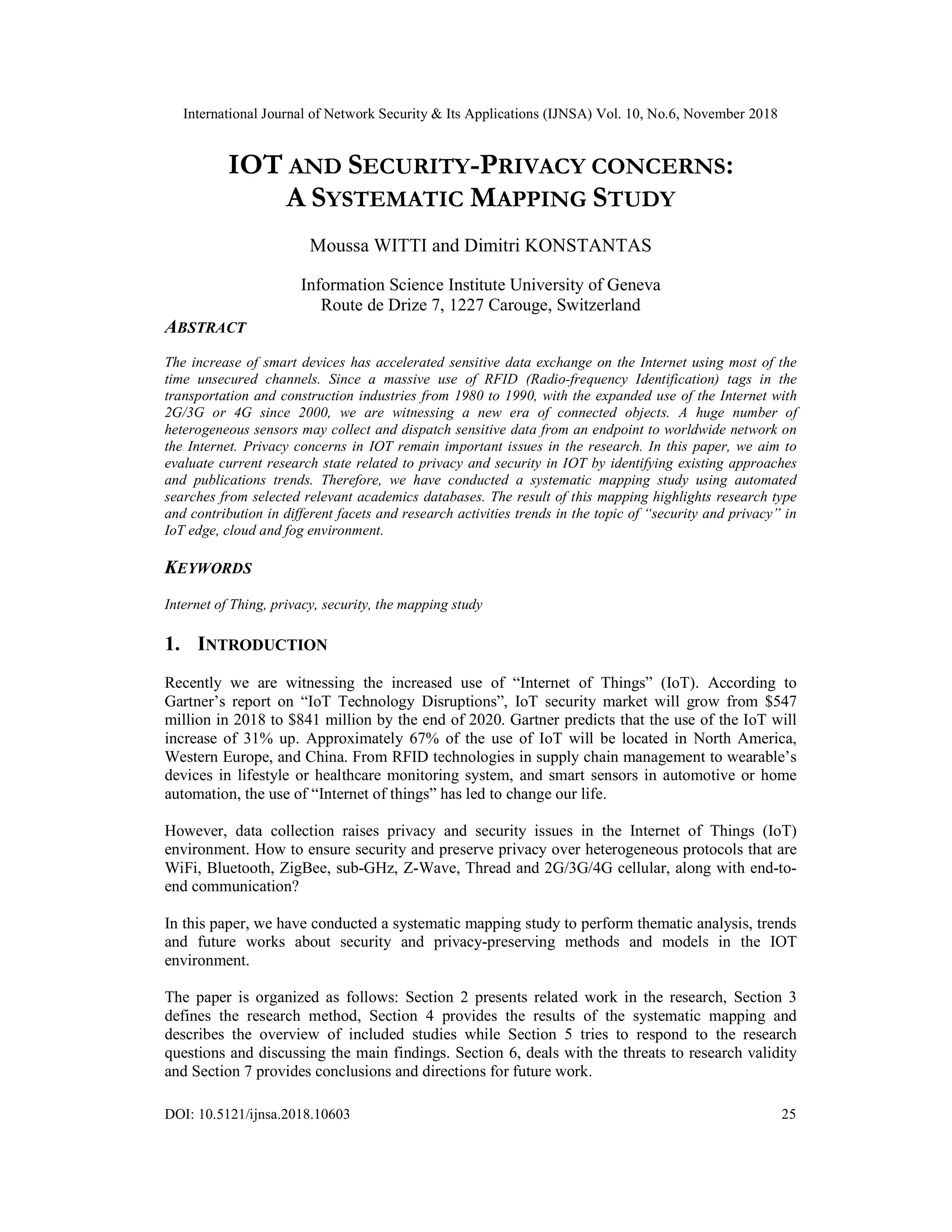 IOT AND SECURITY-PRIVACY CONCERNS: A SYSTEMATIC MAPPING STUDY | PDF