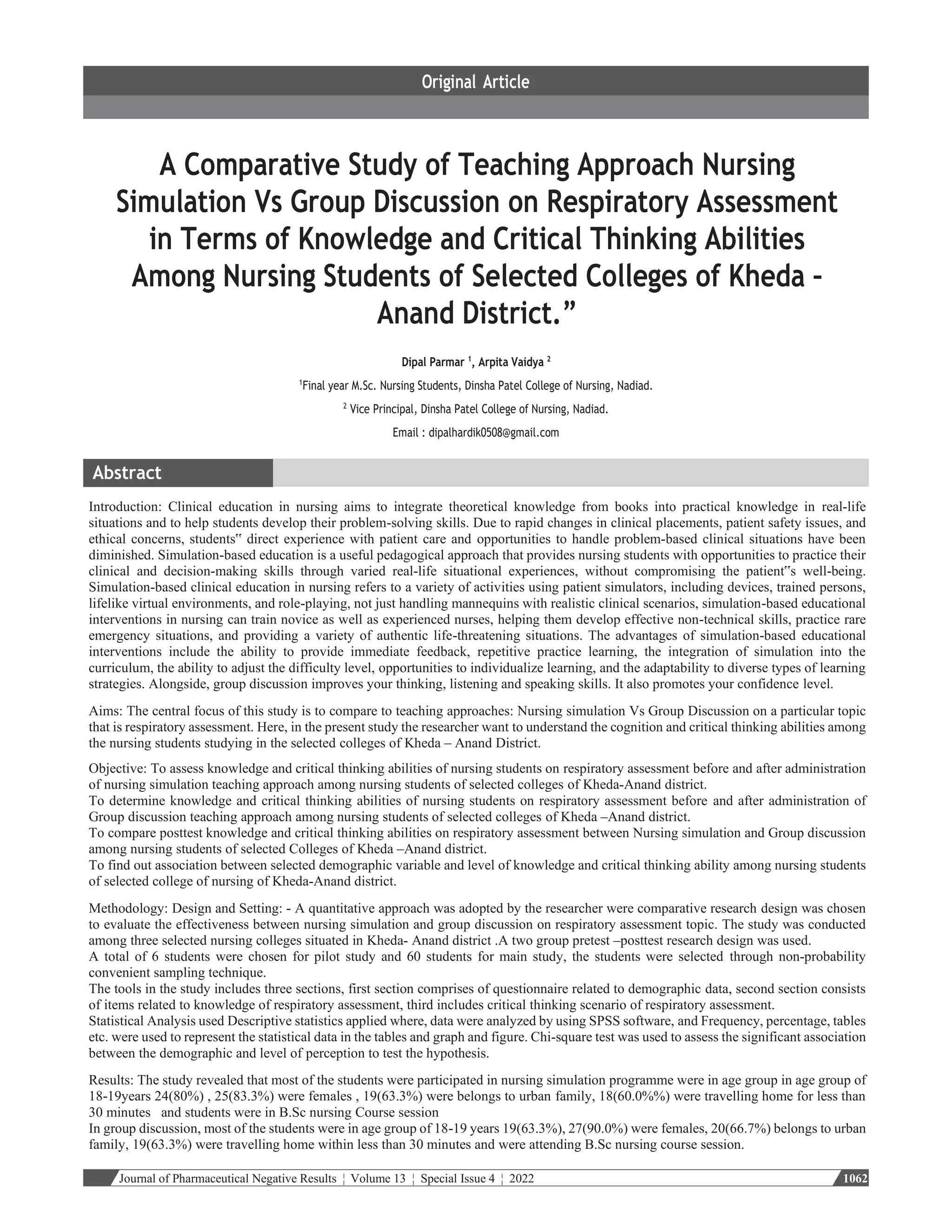 Comparative Study of Teaching Approach Nursing Simulation Vs Group ...
