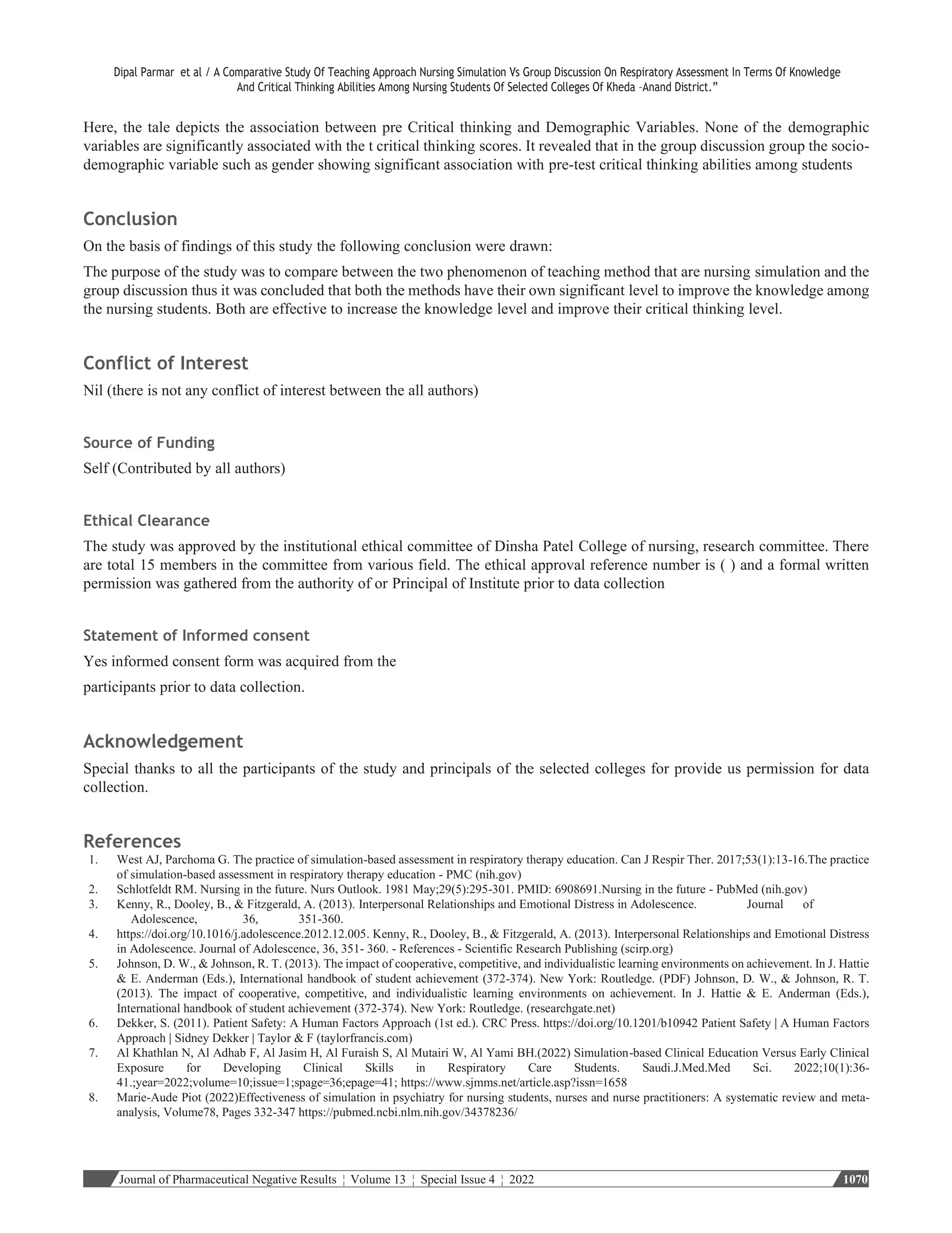 Comparative Study of Teaching Approach Nursing Simulation Vs Group ...