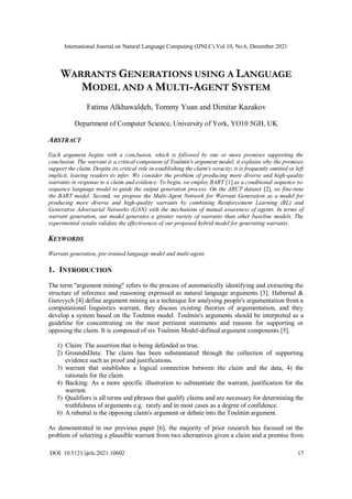 WARRANTS GENERATIONS USING A LANGUAGE MODEL AND A MULTI-AGENT SYSTEM | PDF